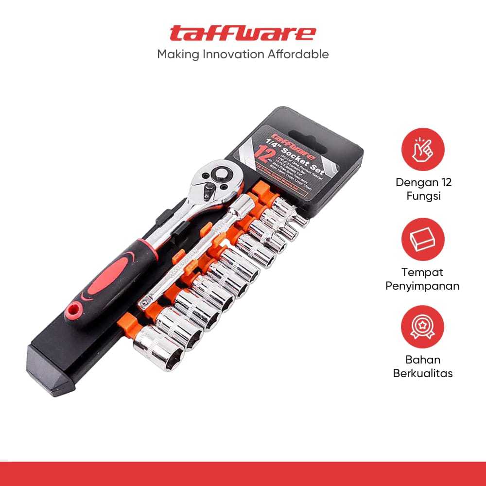 Jual Taffware Kunci Pas CR-V Drive Socket Wrench Set 1/4 Handle 12 PCS ...