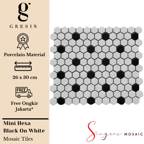 Jual Black On White Mini Hexagonal Singres Mosaic Tiles | Mosaic Keramik | Shopee Indonesia