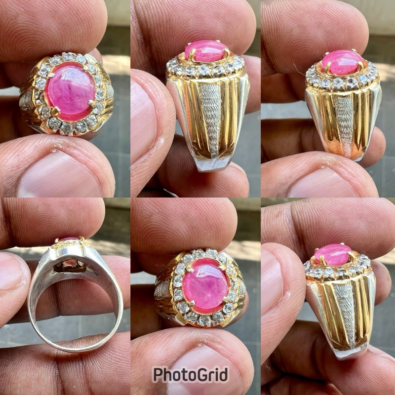 Jual Cincin Batu Rubi star Burma Ring Perak natural Ruby star Burma Pinkish Red Ruby Burma Dim ...