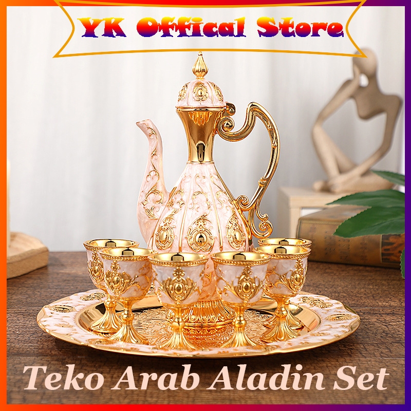 Jual 8PCS Teko Arab Aladin Set Gold Warna Emas Ornament Dengan Nampan ...