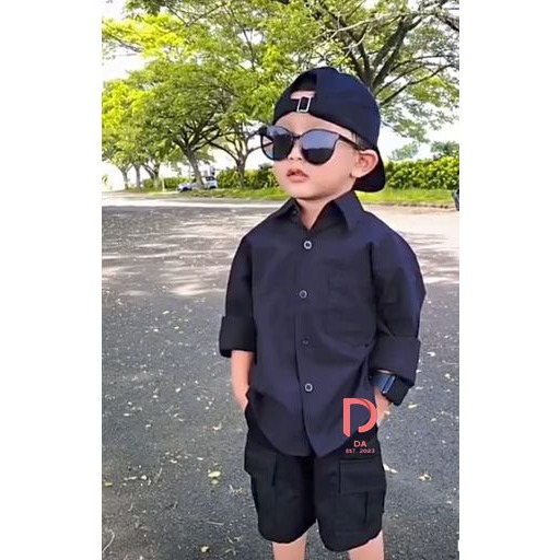 Jual Kemeja Hitam Oxford Lengan Panjang Anak Laki-Laki / Atasan HEM ...