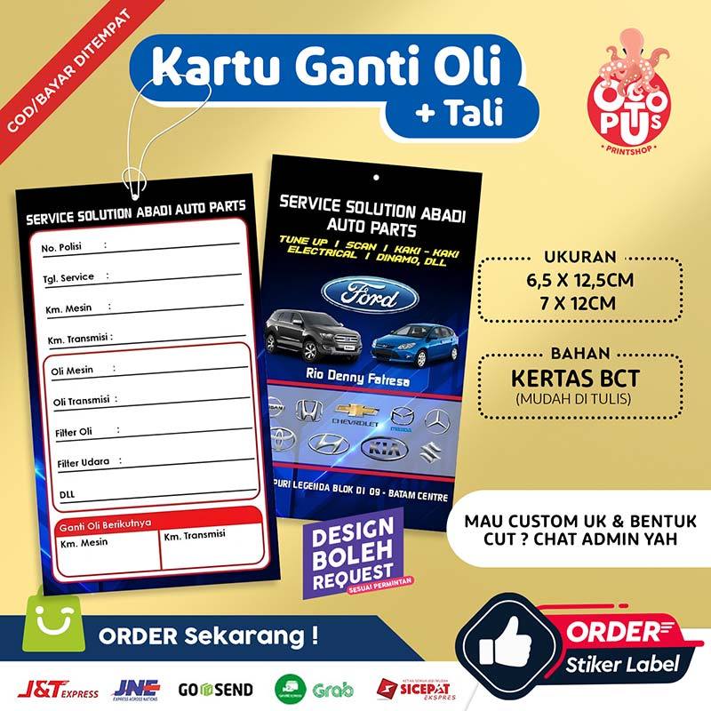 Jual Kartu Ganti Oli | Custom Nama Toko/Bengkel | Shopee Indonesia