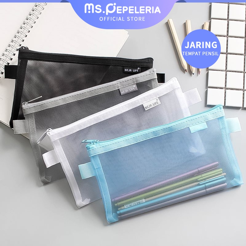Jual tempat pensil transparant simple bening/Tempat Pensil Jaring/Kotak ...