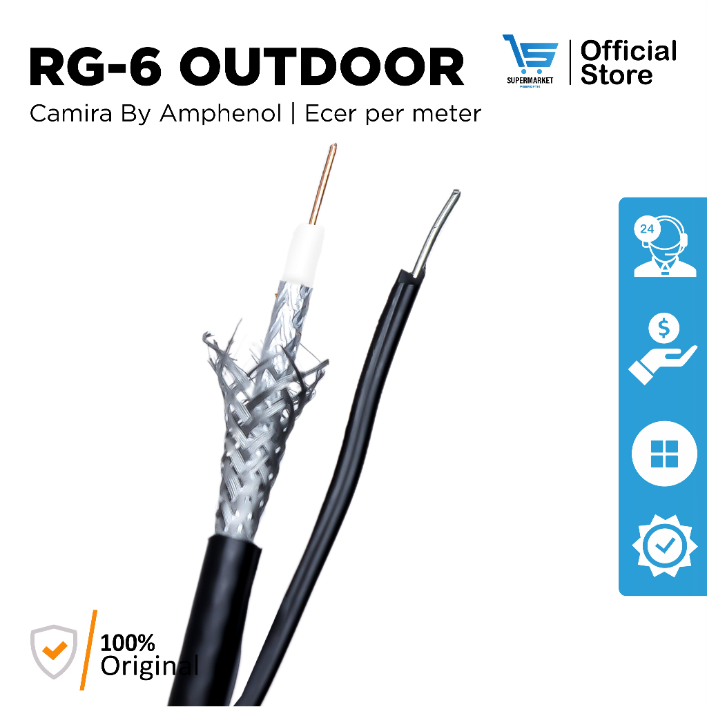 Jual Kabel Antena Coaxial RG6 1 seling Outdoor Gel Camira by amphenol Ecer per meter TANPA ...