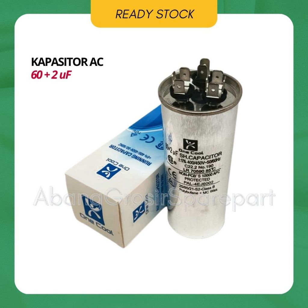 Jual Kapasitor AC 60+2 uf 3 Soket / Running Capacitor AC 60+2uf 3 ...