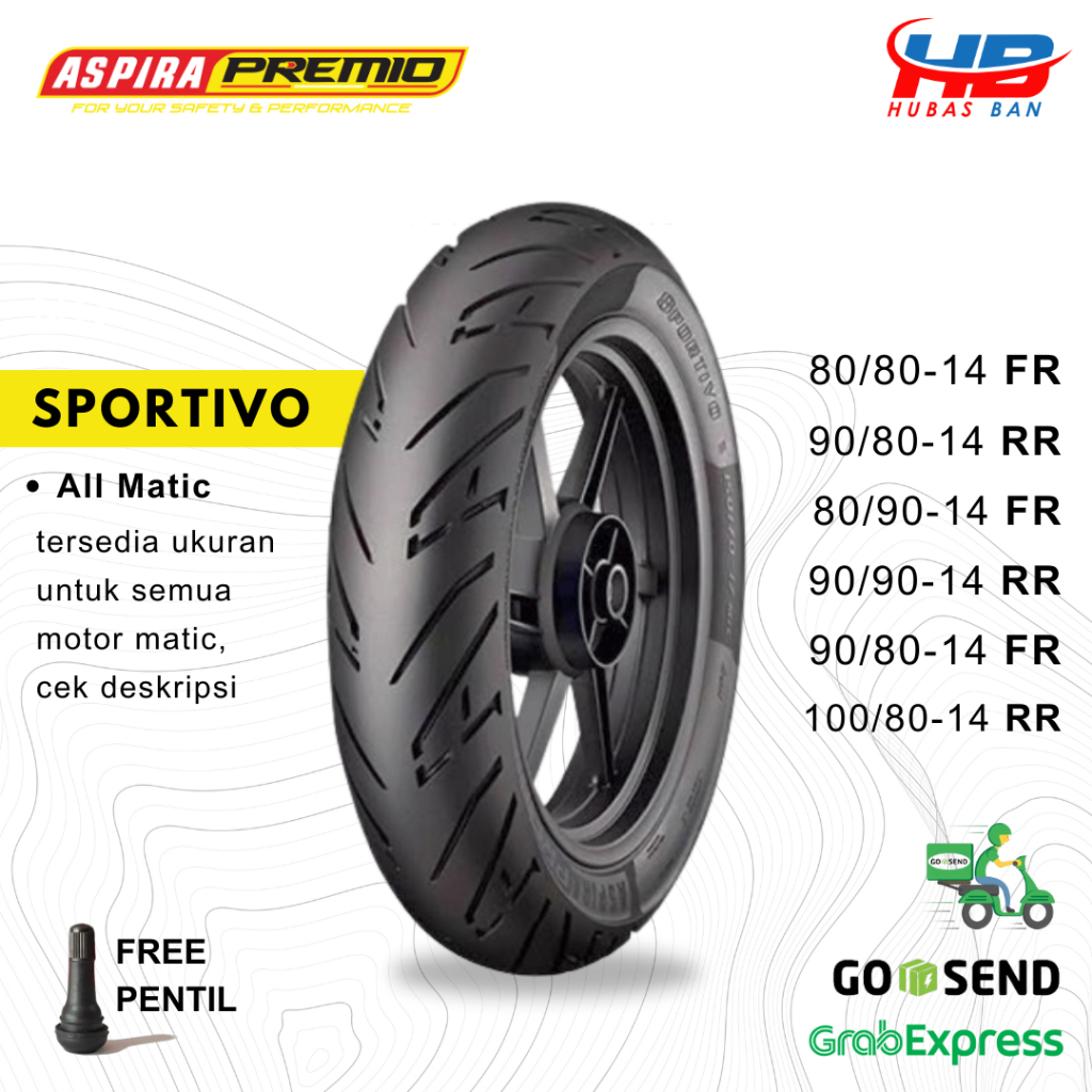Jual Ban Motor Matic ASPIRA Sportivo Ring 14 Tubeless 80 90 100 Beat Mio Vario Depan Belakang ...