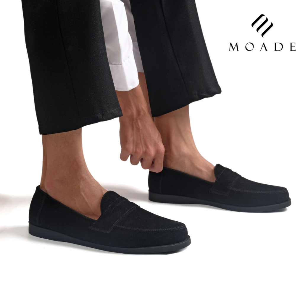 Jual Moade Sepatu Loafers Casual Pria Suede Hitam | Shopee Indonesia