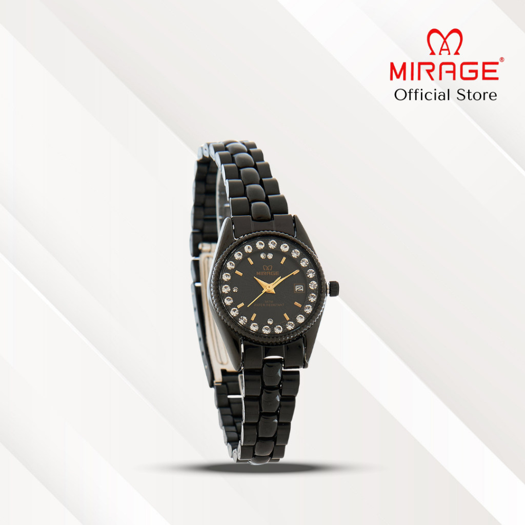 Jual Mirage Jam Tangan Wanita Permata Analog RX 1580 L Full Black ...