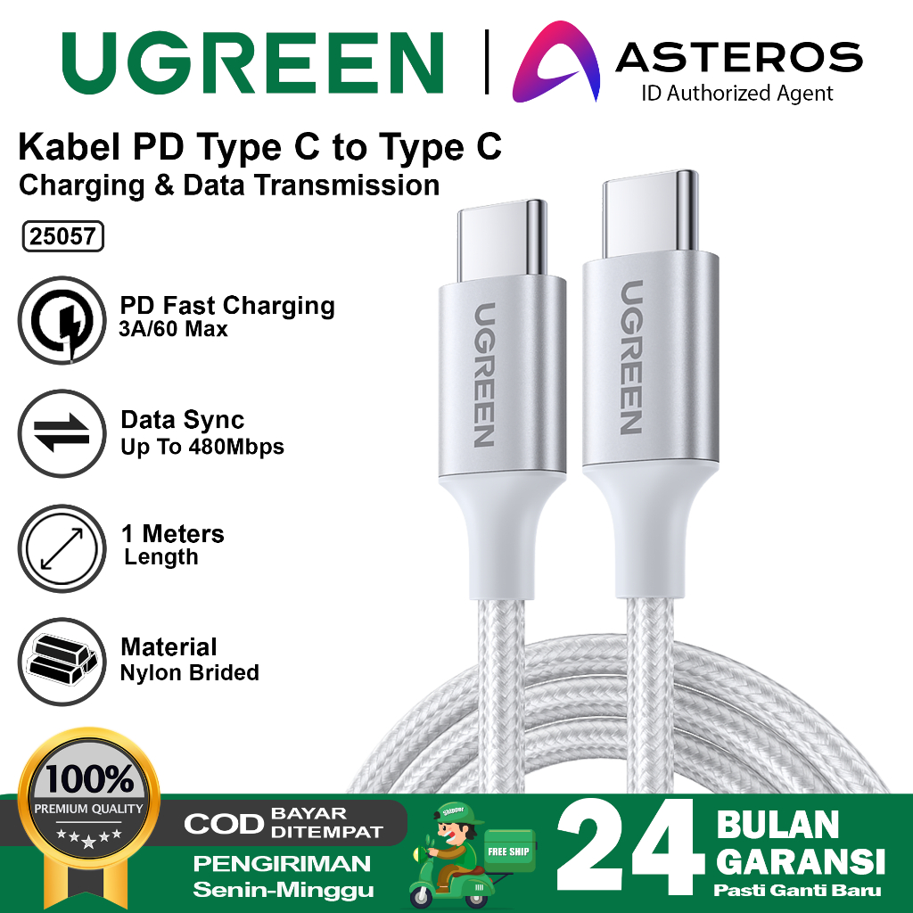 Jual UGREEN Kabel Data Type C to Type C 60w Fast Charging PD 2.0 3A 25057 | Shopee Indonesia