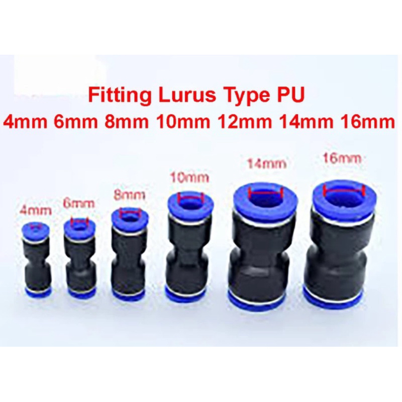 Jual Fitting Pneumatic Lurus 4 6 8 10 12 14 16 mm PU Fitting Lurus Slip ...