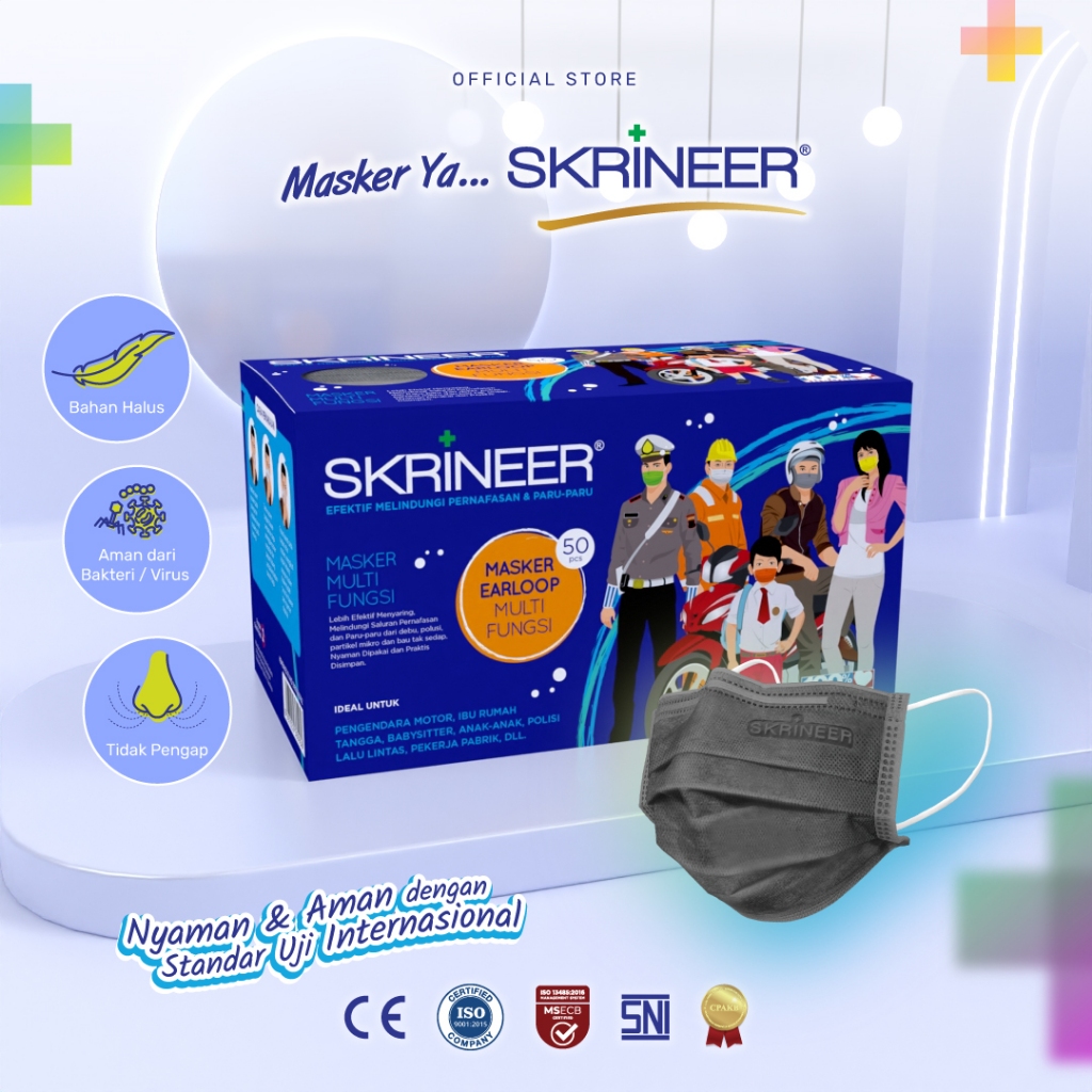Jual Skrineer Mask 1 Lapis isi 50 Earloop Grey | Shopee Indonesia