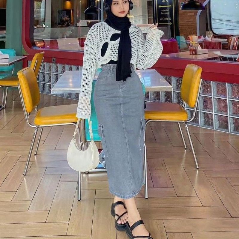Jual DENNS - ROK CARGO JEANS WANITA // ROK CARGO HIGHWAIST JEANS WANITA ...