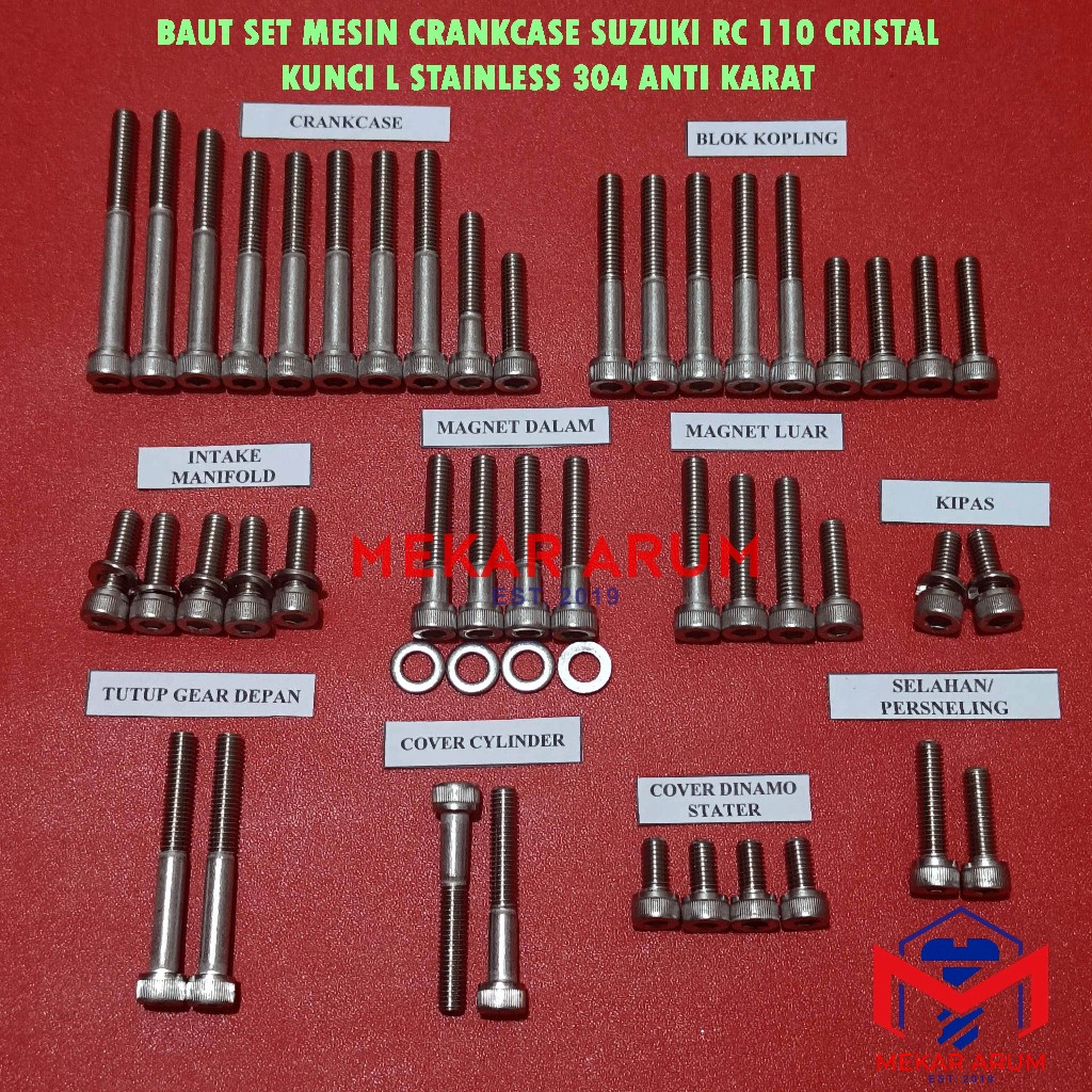 Jual Baut Set Mesin Suzuki Crystal RC 110 Kunci L Stainless Tahan Karat | Shopee Indonesia