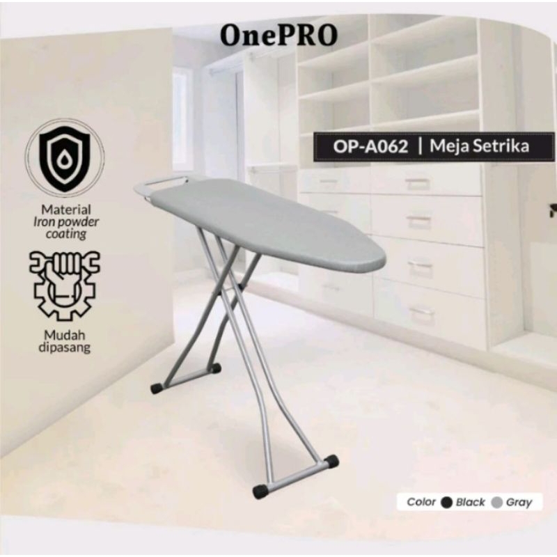 Jual Meja setrika lipat merek ONE PRO OP-A062 grey / black alas setrika ...