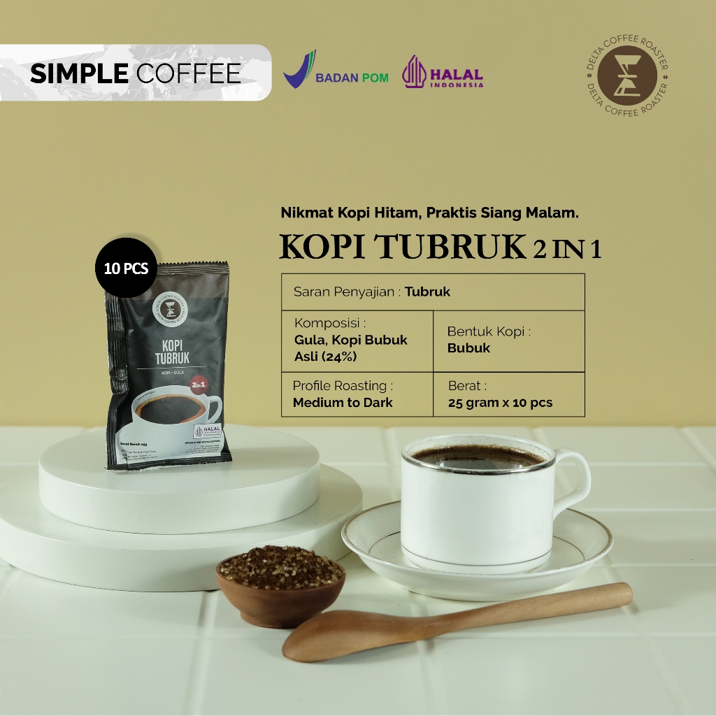 Jual Kopi Bubuk Hitam Tubruk 2 in 1 Gula Simple Coffee Dark Roast 10pcs ...