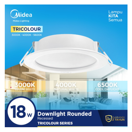 Jual Midea Lampu Led Downlight 18 Watt Tricolor - Kuning - Natural ...