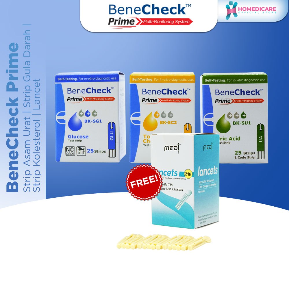 Jual Paket Benecheck Prime Strip CHOL, UA & GLU dan Jarum lancet 28g ...