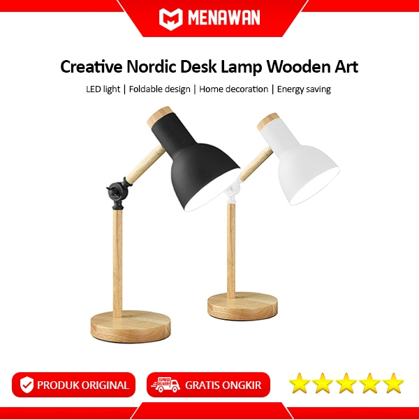 Jual Creative Nordic Wooden Art Desk Lamp Lampu Baca Meja Belajar LED ...