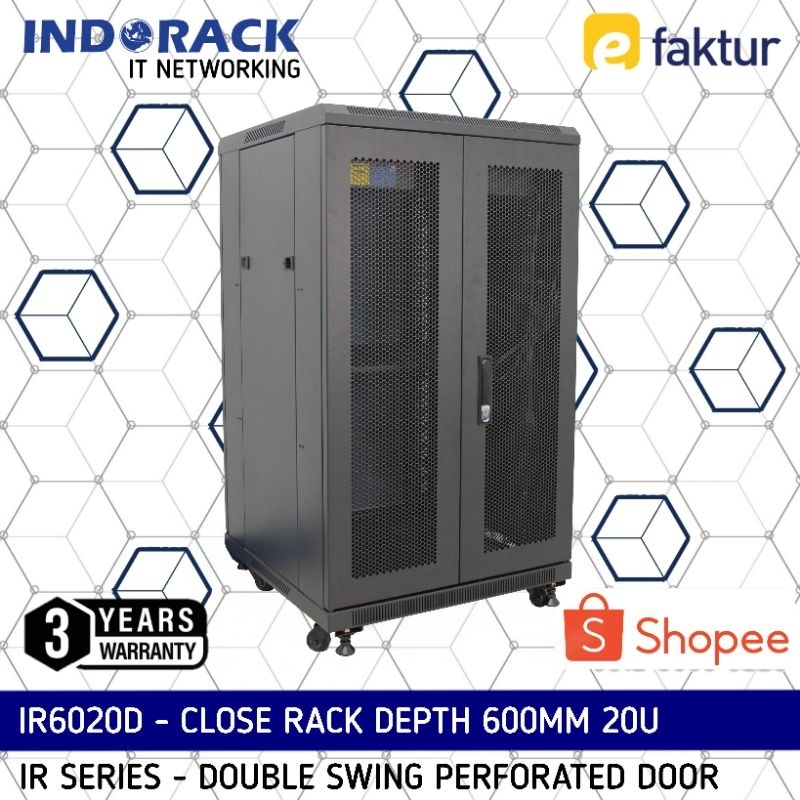 Jual IR6020D Rack Server 20U 600mm Double Swing Perforated INDORACK Rak ...