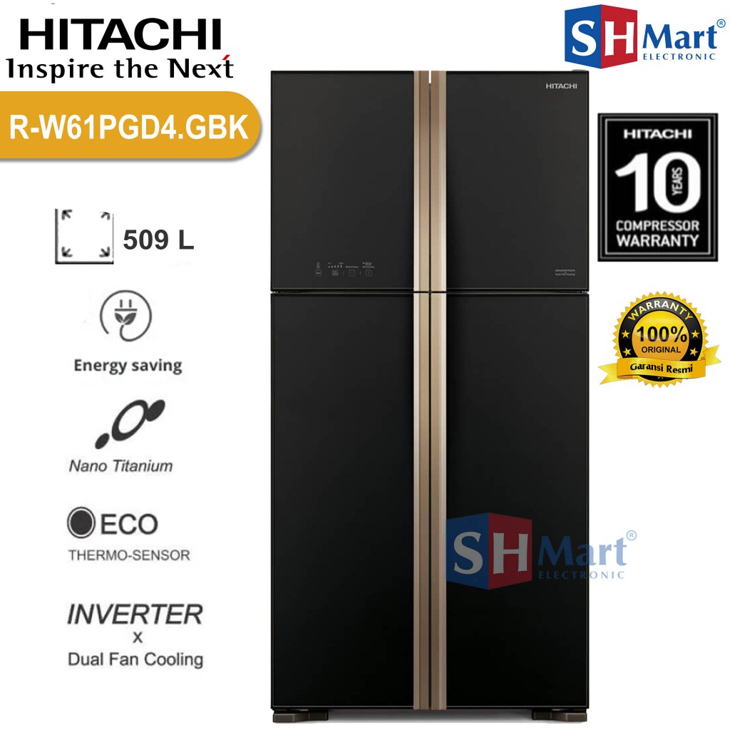 Jual KULKAS HITACHI 4 PINTU KAPASITAS 510 LITER R-W61PGD4GBK / RW61PGD4 GBK INVERTER GARANSI ...