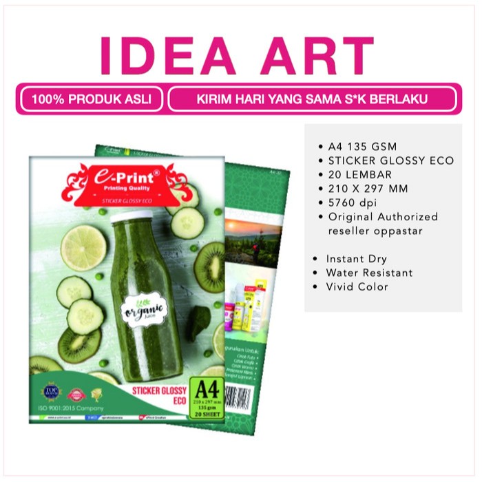Jual Kertas Foto STICKER GLOSSY Photo Paper e-Print A4 135 gsm isi 20 ...