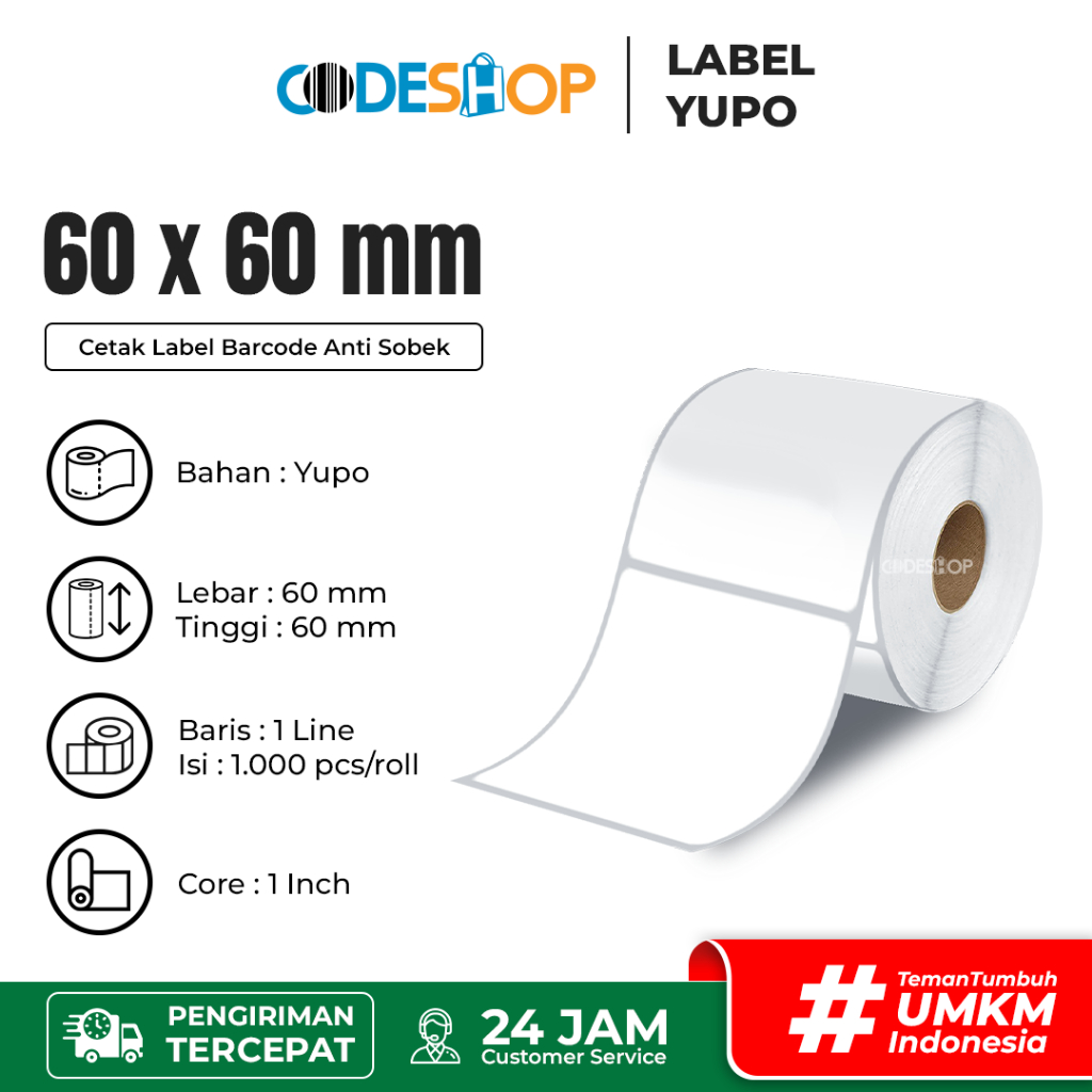 Jual Label Yupo 60x60 mm Stiker Printer Barcode Postek TSC Zenpert SATO ...