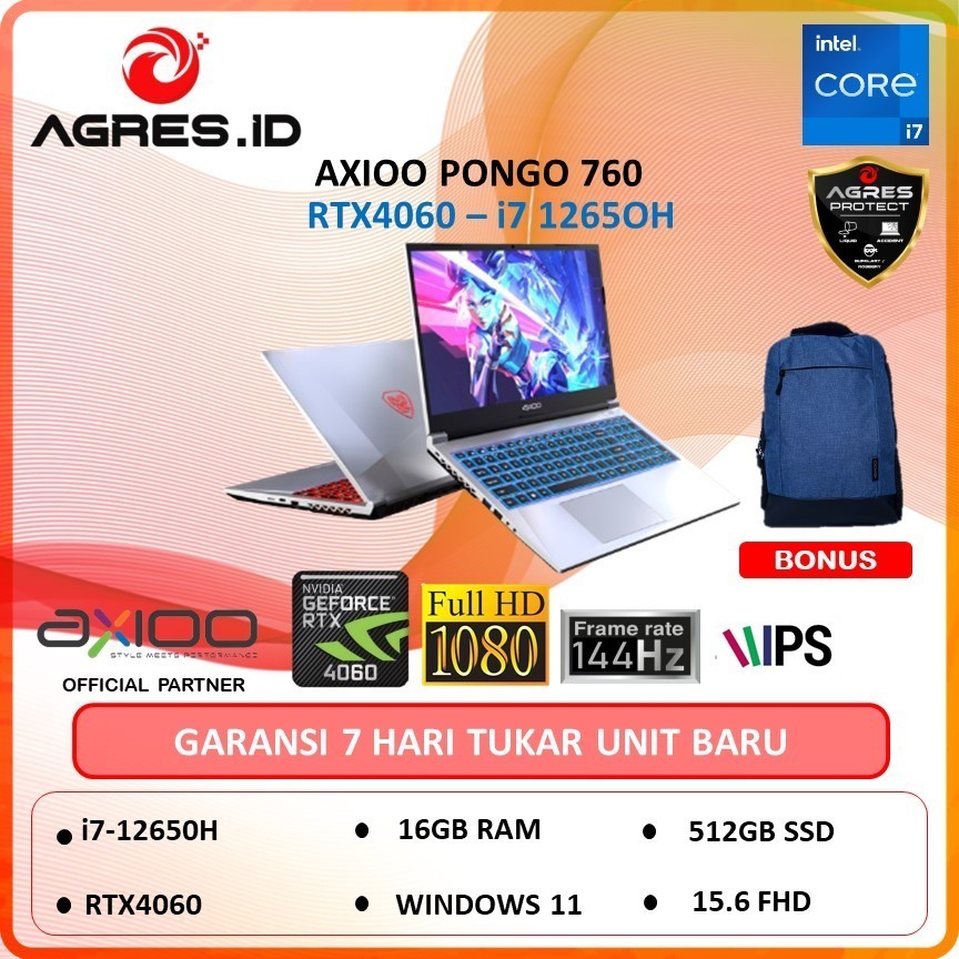 Jual AXIOO PONGO 760 i7 12650H RTX4060 16GB 512GB SSD W11PRO 15.6FHD ...