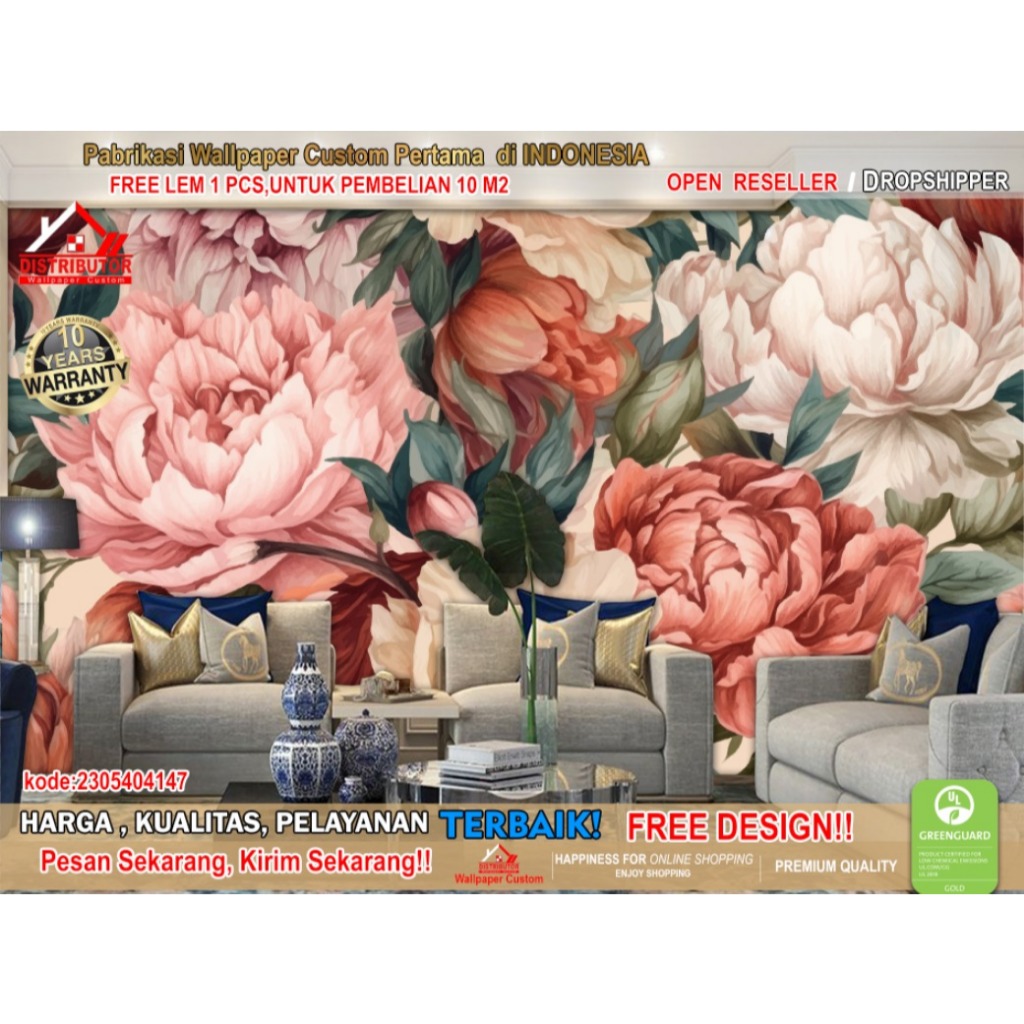 Jual Wallpaper Custom 3D Flowers | Bunga | Modern Art | Wallpaper ...