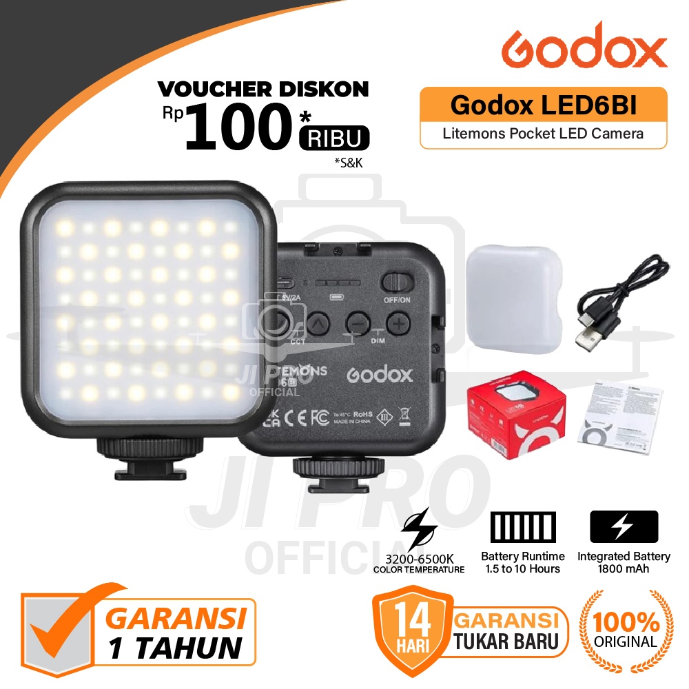 Jual Godox LED6BI Litemons Pocket LED Video Light 3200 to 6500K - LED 6 ...
