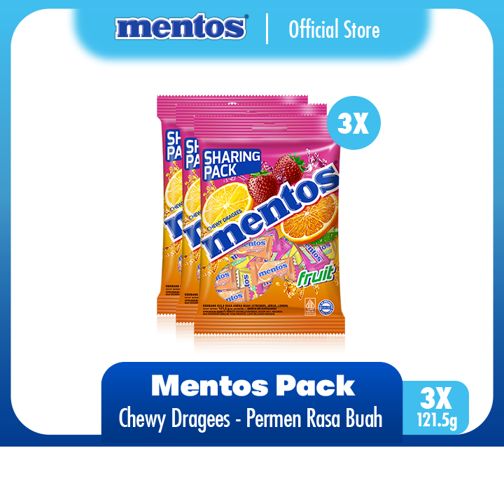 Jual Mentos Chewy Dragees Fruit (364.5g) - Permen Mint Rasa Buah (3 ...