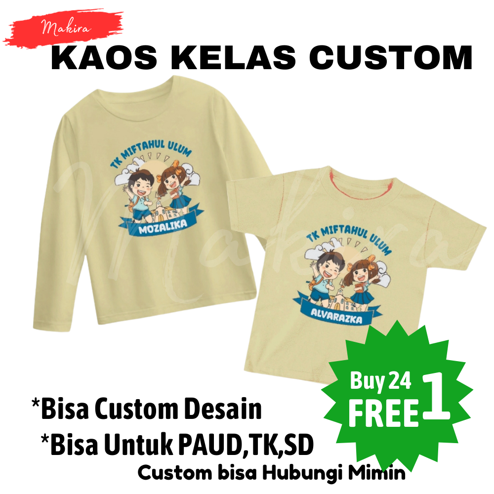 Jual Kaos Kelas TK PAUD Dan SD Bebas Custom Desain Design Sendiri Gambar Tulisan Nama Logo Bahan ...