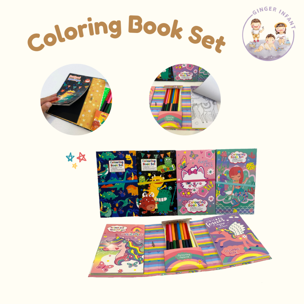 Jual GINGERINFANT colouring book set scratch painting | Shopee Indonesia