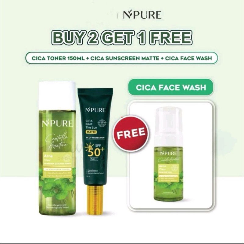 Jual Npure face toner + Npure facial wash + sunscreen matte spf 50pa ...