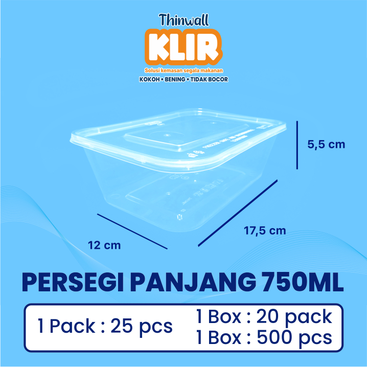 Jual Thinwall Persegi Panjang | Kotak Makan Plastik 750 ML Isi 25 Pcs + Tutup | Shopee Indonesia