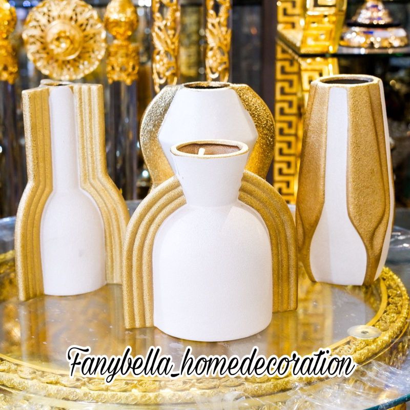 Jual Guci Vas Bunga Keramik Putih Gold Emas Guci Keramik Dekorasi Rumah ...