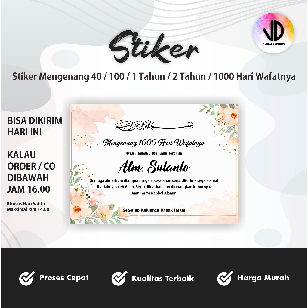 Jual Sticker untuk TAHLIL 40 / 100 / 1000 Hari (Stiker Tasyakuran Murah ...