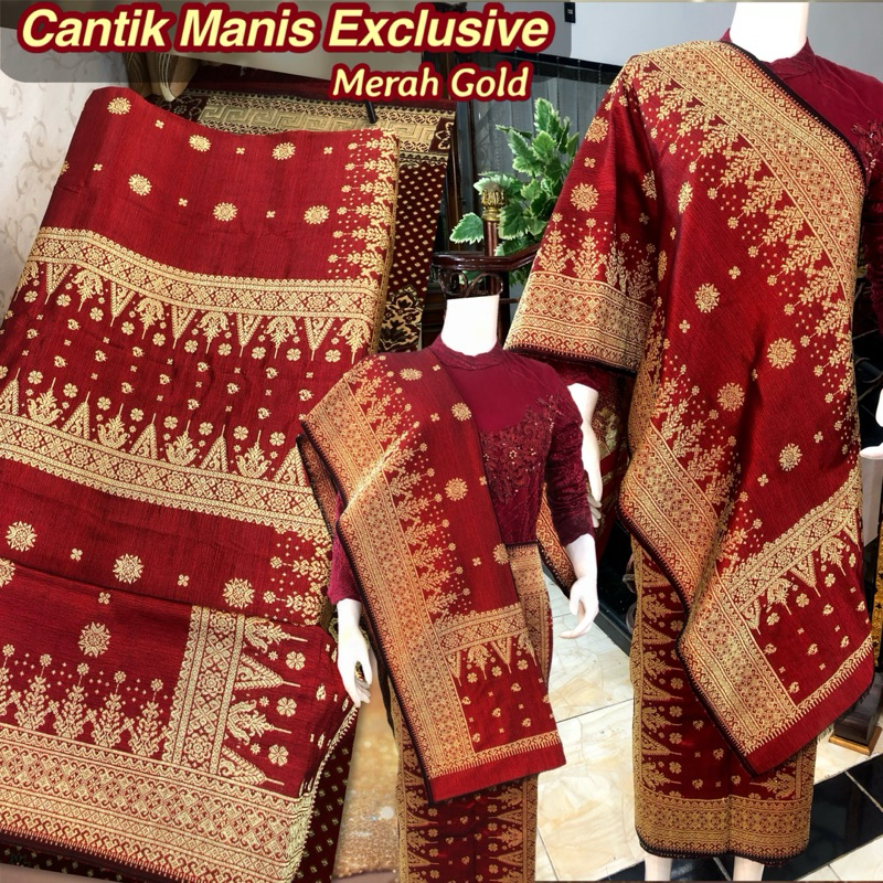 Jual Songket Cantik Manis Exclusive Merah Gold /songket tenun asli palembang /ilham songket ...
