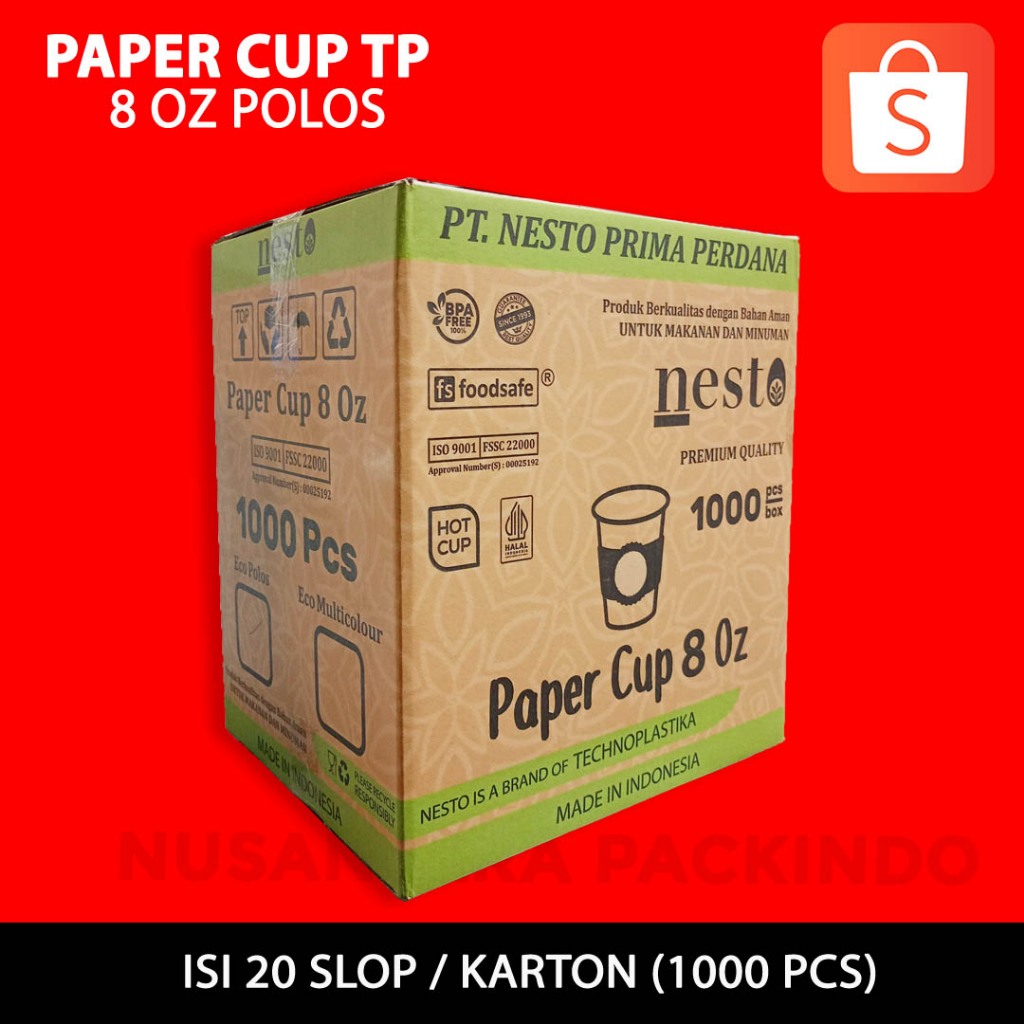 Jual PAPER CUP TP 8 OZ POLOS 1000 PCS (1 KARTON) | Shopee Indonesia