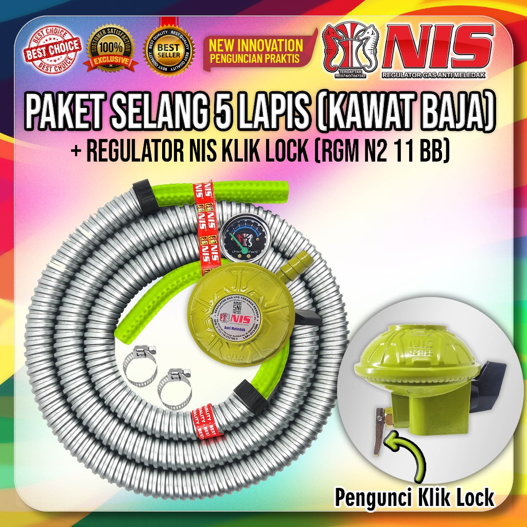 Jual PAKET SELANG 5 LAPIS KAWAT BAJA & REGULATOR KLIK LOCK NIS ...