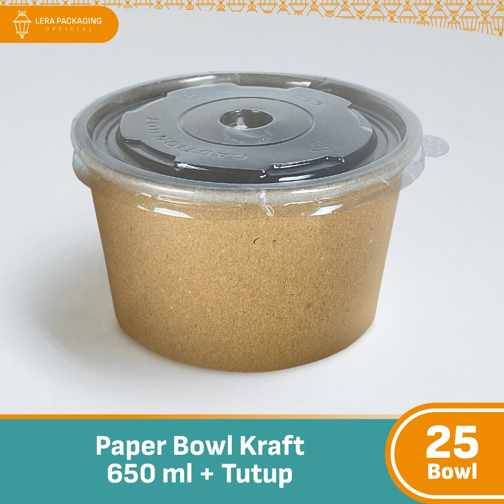 Jual [25pcs] Paper Bowl KRAFT & Tutup /Rice Bowl/Mangkok Kertas (650ml) - Laminasi | Shopee ...