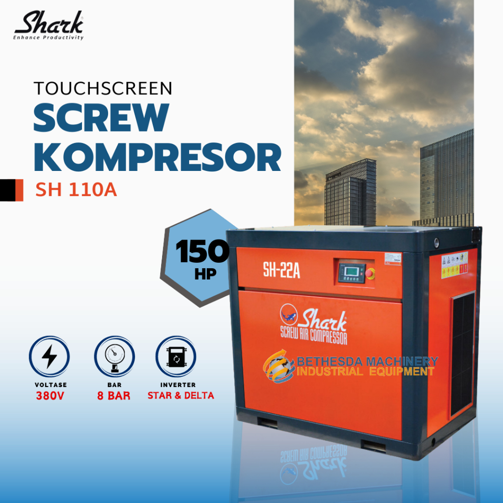 Jual Kompresor Screw Medium 150 HP - Shark Inverter 8 Bar SH110 A ...