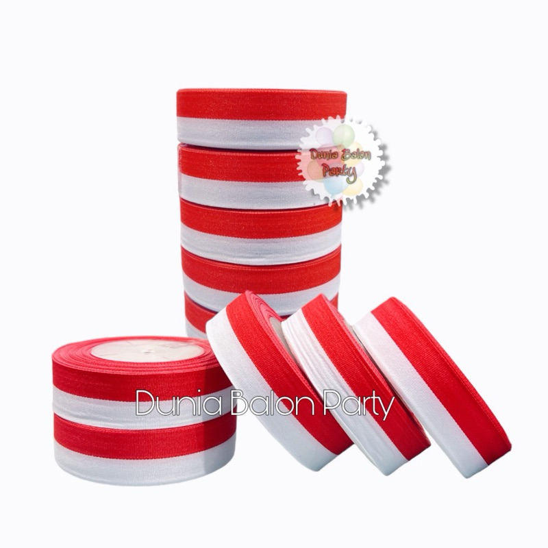Jual [ 10 ROLL ] Pita Satin Merah Putih 1 Inch / Pita Merah Putih 2,5 ...