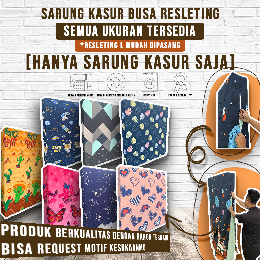 Jual Sarung Kasur Busa Resleting Motif Dewasa Polos Anak Anak Sprei Cover Bahan Katun Micro ...