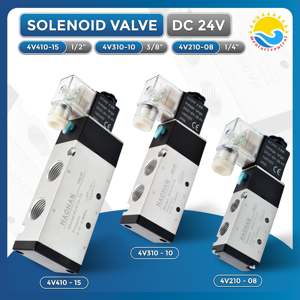Jual Solenoid valve 4V210-08 4V310-10 4V410-15 DC 24V HAOHAN | Shopee ...