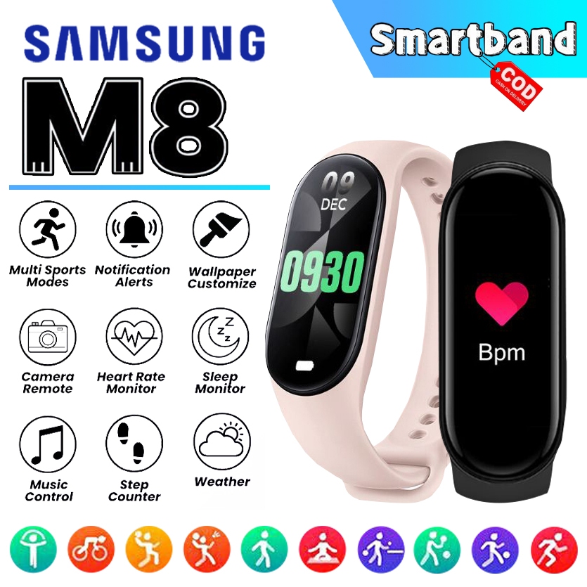 Jual [COD 100%Ori] Samsung smart band M8 pria smartband smartwatch wanita jam tangan elektronik ...