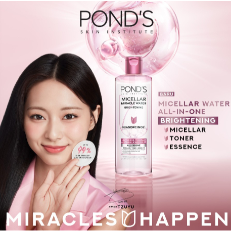 Jual PONDS MICELLAR MIRACLE WATER BRIGHTENING NIASORCINOL 100ML (ungu ...