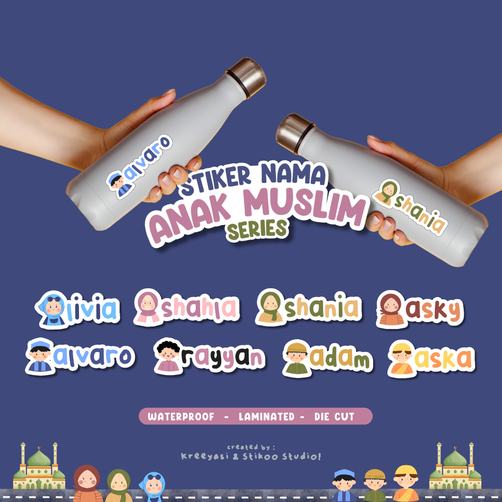 Jual Anak Muslim - Stiker Label Nama Custom - Waterproof - Stiker ...