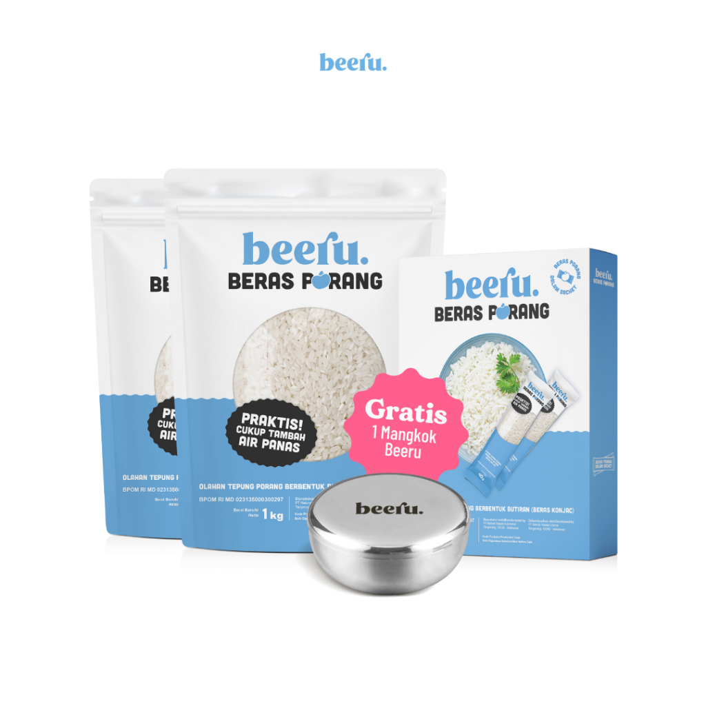 Jual Beeru Beras Porang Paket 2 Pouch Plus 1 Box Free Mangkok Stainless ...
