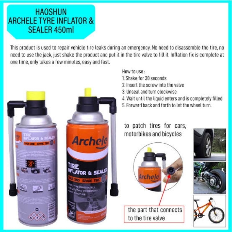 Jual CAIRAN TAMBAL BAN BOCOR + POMPA BAN TUBELESS ARCHELE 450 ML ...