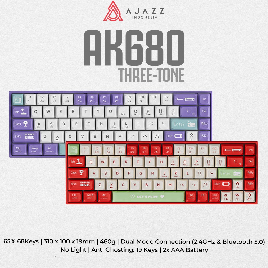 Jual Ajazz AK68 Three Tone 65 Mechanical Keyboard Dual Mode No Light ...